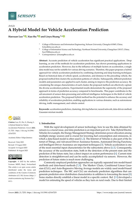 Pdf A Hybrid Model For Vehicle Acceleration Prediction