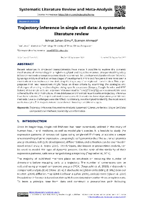 Pdf Trajectory Inference In Single Cell Data A Systematic Literature Review Ishrat Jahan