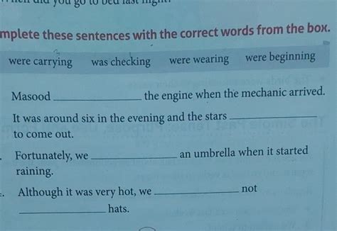 Mplete These Sentences With The Correct Words From The Box Were Carrying