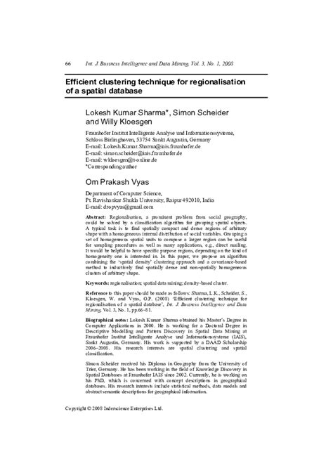 Pdf Efficient Clustering Technique For Regionalisation Of A Spatial Database