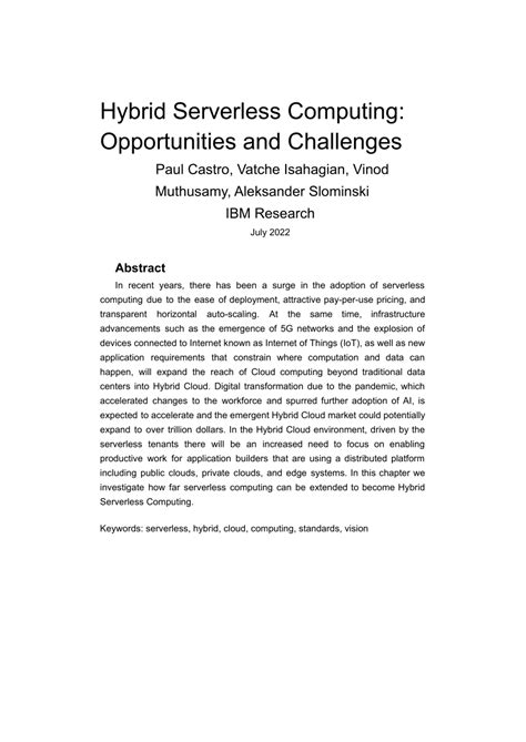 Pdf Hybrid Serverless Computing Opportunities And Challenges