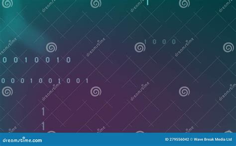Animation Of Data Processing And Binary Coding Against Purple Gradient