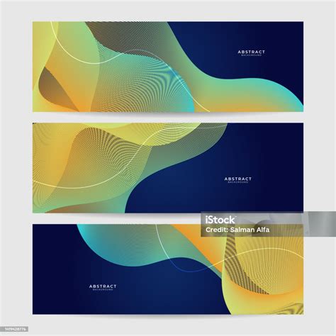 추상적 인 파도가 흐르는 배너 배경 디자인 세트 벡터 일러스트레이션 흐르는 입자 파동 동적 모션 스트림 디지털 기술 곡선 0명에 대한 스톡 벡터 아트 및 기타 이미지
