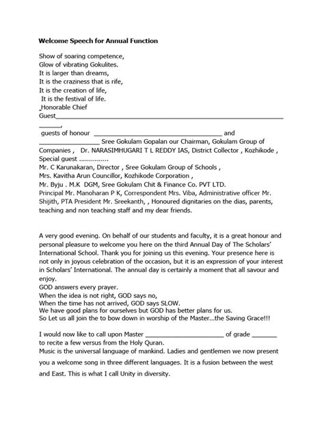 Welcome Speech Pdf