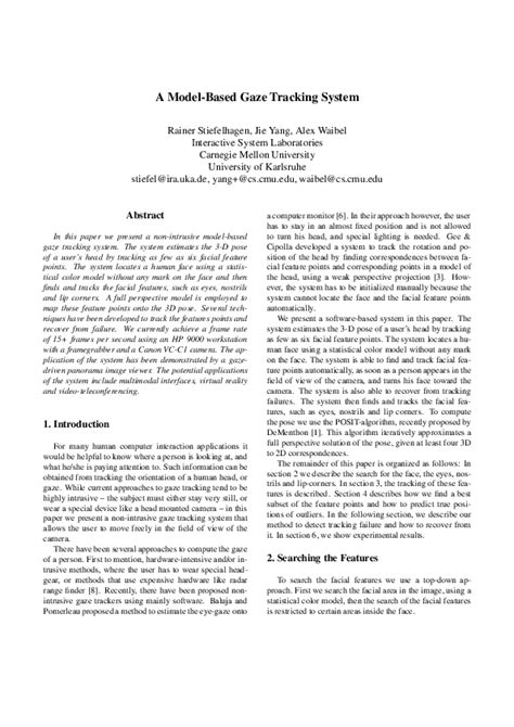 Pdf A Model Based Gaze Tracking System