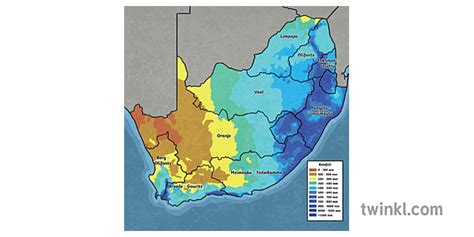 Map Of Annual Rainfall In South Africa Twinkl