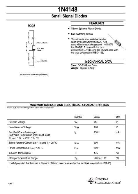 1n4148 548297 Pdf Datasheet Download Ic On Line