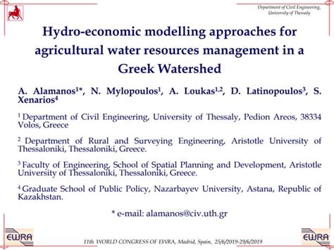 Hydro Economic Modelling Approaches For Agricultural Water Resources