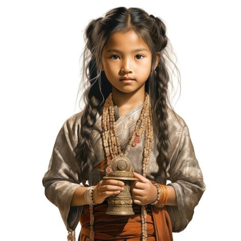 Premium Ai Image Nepalese 8yearold Girl Holding Prayer Wheel