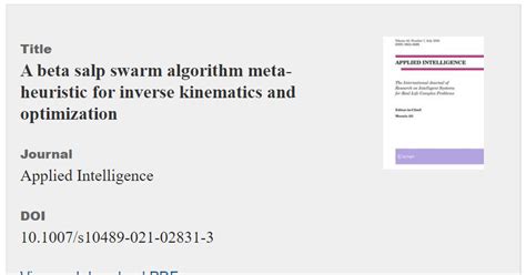 A Beta Salp Swarm Algorithm Meta Heuristic For Inverse Kinematics And Optimization