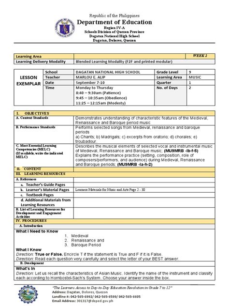 Department Of Education Lesson Exemplar Pdf Learning Behavior Modification