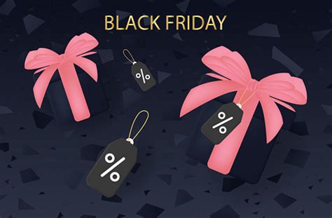 블랙 프라이데이 세일 3d 큰 특별 제공 프로모션 광고 충성도 프로그램 쿠폰 태그 가격 인하의 비율로 리본이 있는 선물 상자