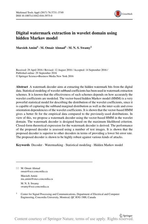 Digital Watermark Extraction In Wavelet Domain Using Hidden Markov Model Request Pdf