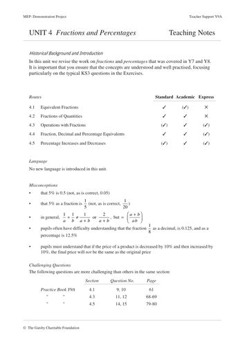 Ks3 Fractions And Percentages Year 9 Unit 4 Teaching Resources