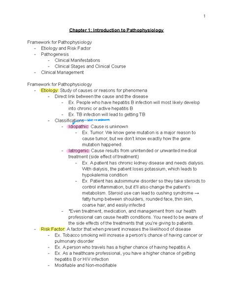 Patho Ch 1 Notes Chapter 1 Introduction To Pathophysiology