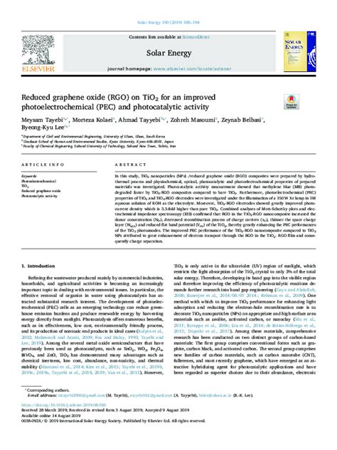 Pdf Reduced Graphene Oxide Rgo On Tio2 For An Improved Photoelectrochemical Pec And
