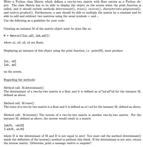 Solved Write A Python Class Matrix Which Defines A