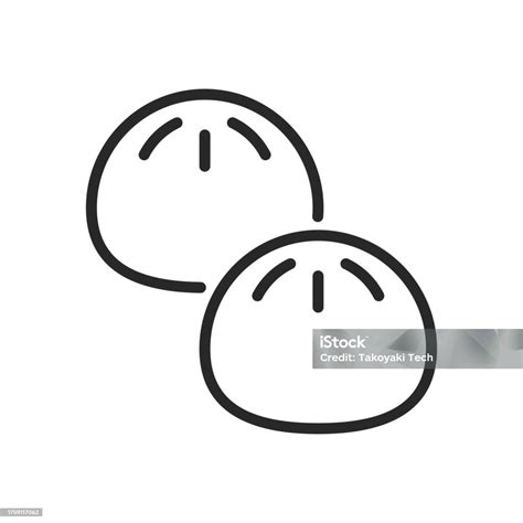 찐빵 아이콘입니다 아시아 Bambao 중국 만두의 벡터 선형 그림 음식 빵집 및 거리 요리 표현에 적합합니다 희미한 섬 격리 기호 Dango Dumpling에 대한 스톡