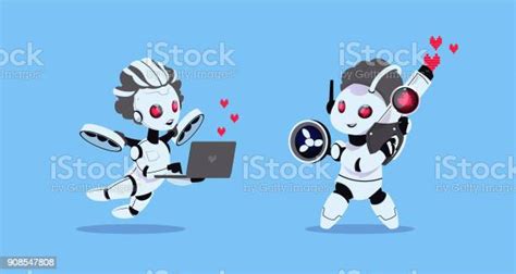 재미 있는 채팅 봇의 커플입니다 이런 벡터 일러스트 레이 션의 날에 엽서 큐피드에 대한 스톡 벡터 아트 및 기타 이미지 큐피드 인공지능 로봇 Istock