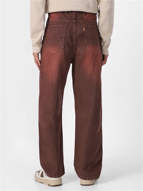 Mens Brown Loose Baggy Fit Washed Jeans Non Stretchable Urbano Fashion