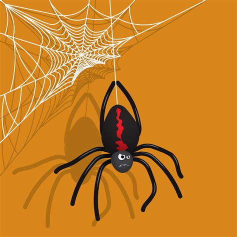 Angry Cartoon Spider Descending Spider Web Character For Halloween Colored For Background Of