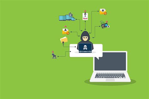 기밀 데이터 개인 정보 및 신용 카드 세부 사항을 훔치는 노트북 컴퓨터와 해커 해킹 개념 스톡 일러스트레이션 개성 개념에 대한 스톡 벡터 아트 및 기타 이미지 Istock