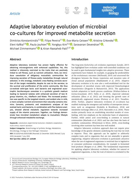 Pdf Adaptive Laboratory Evolution Of Microbial Co‐cultures For Improved Metabolite Secretion