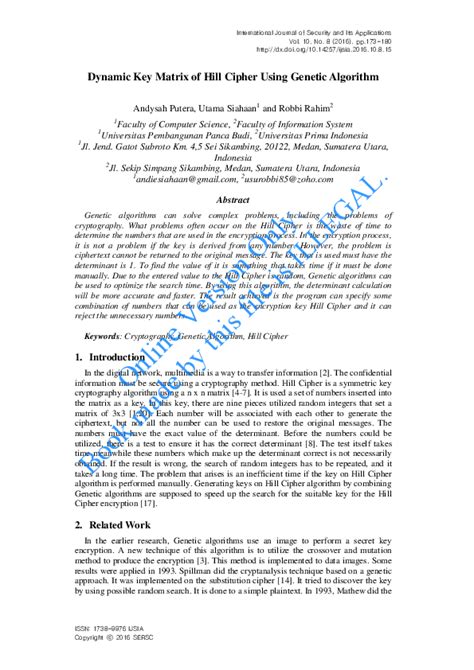 Dynamic Key Matrix Of Hill Cipher Using Genetic Algorithm