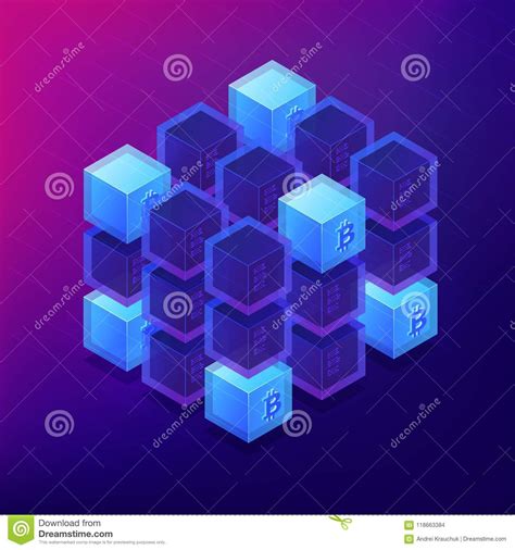Isometric Blockchain Cryptocurrency Networking Concept Stock Vector