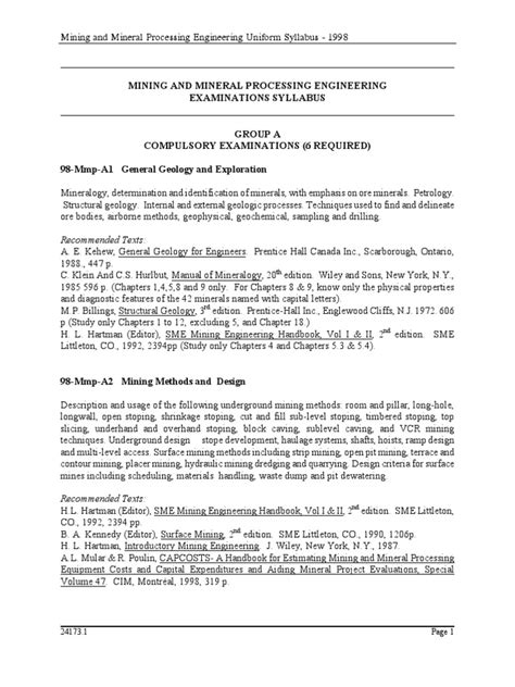 Syllabus Mining And Mineral Processing Pdf Mining Economic Geology