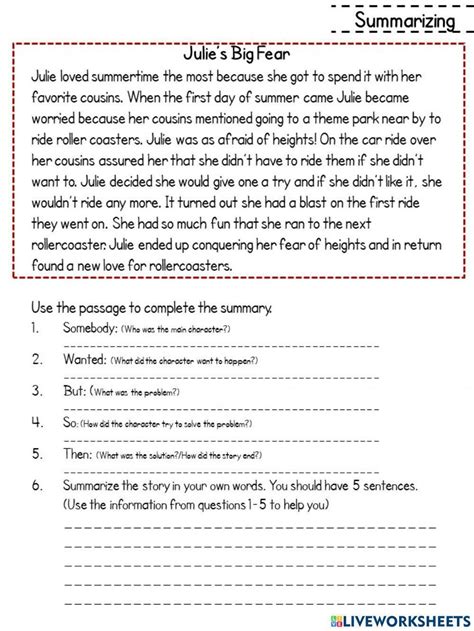 summarizing interactive exercise live worksheets worksheets library