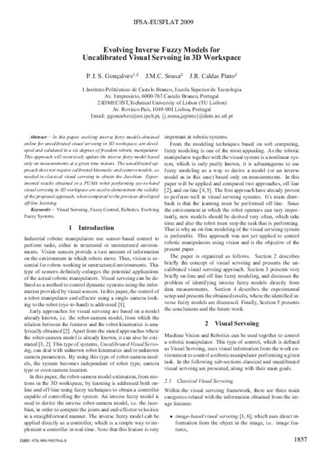 Pdf Evolving Inverse Fuzzy Models For Uncalibrated Visual Servoing In 3d Workspace