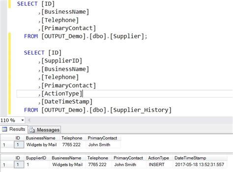 merge output and action notes on sql