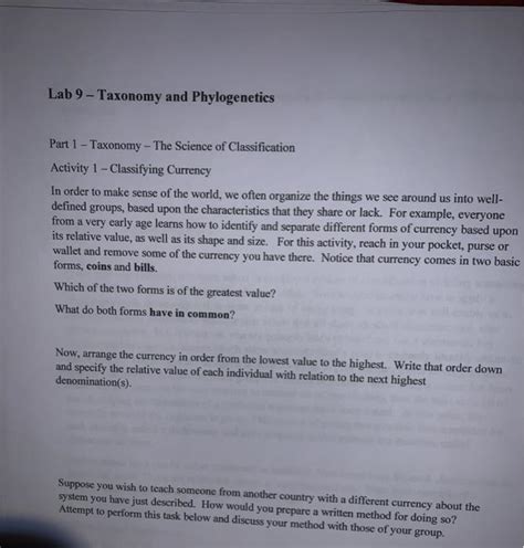 Lab Taxonomy And Phylogenetics Part Taxonomy Chegg Com