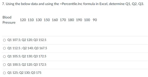 solved 7 using the below data and using the percentilec