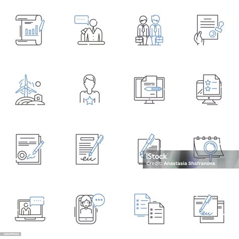 인사 모집 라인 아이콘 모음입니다 채용 채용 인력 배치 고용 인재 헤드헌팅 온보딩 벡터 및 선형 일러스트레이션 구직 소싱 스크리닝 개요 표지판 세트 다양에 대한 스톡 벡터