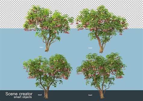 Premium Psd 3d Rendering Of Various Tree Shapes And Types