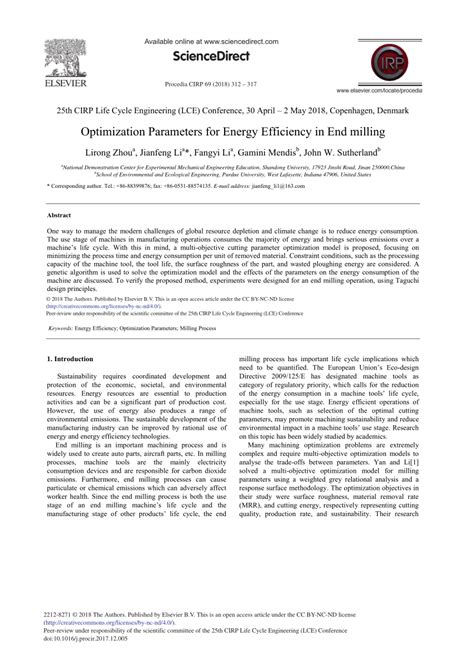pdf optimization parameters for energy efficiency in end milling