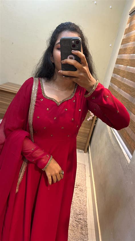 Greeshma Jayaprakash 🌸just For Red Lovers 🌸 Handworked Full Sleeve Anarkali With Dupatta