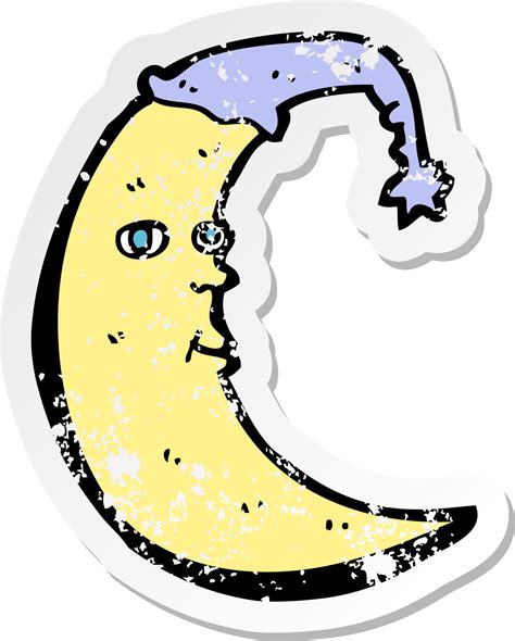 pegatina retro angustiada de una caricatura de luna soñolienta Vector en Vecteezy