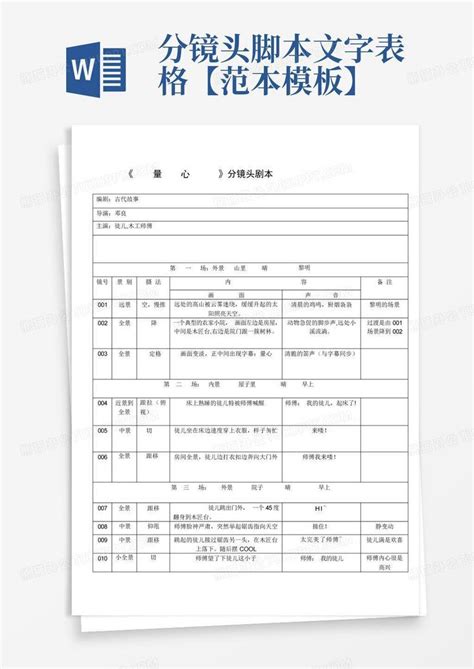 分镜头脚本文字表格【范本】word模板下载编号lxebnmzw熊猫办公