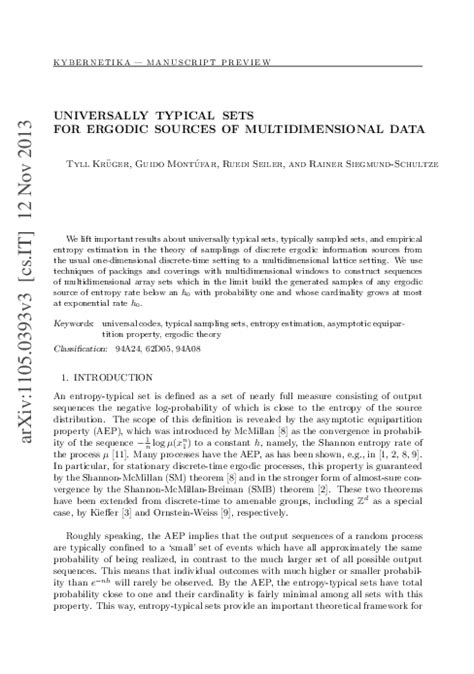 Pdf Universally Typical Sets For Ergodic Sources Of Multidimensional Data