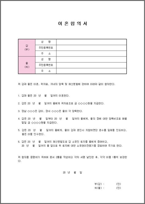 협의이혼절차 서류작성 이혼합의서 작성방법 주의할점 양식 네이버 블로그