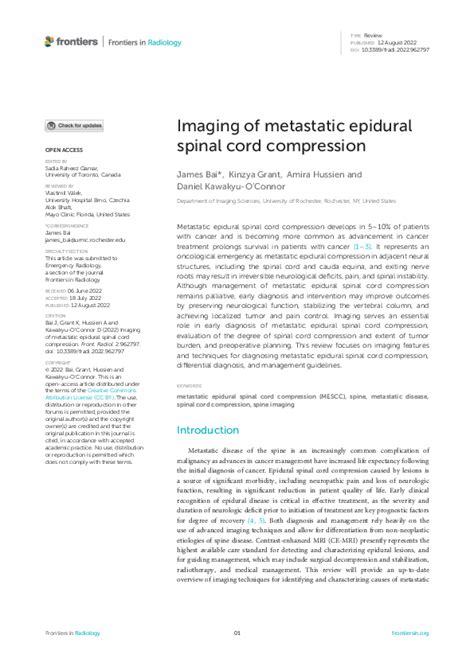 Pdf Imaging Of Metastatic Epidural Spinal Cord Compression