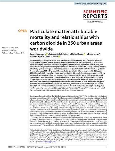 Particulate Matter Attributable Mortality Naturescientificreports Particulate Matter