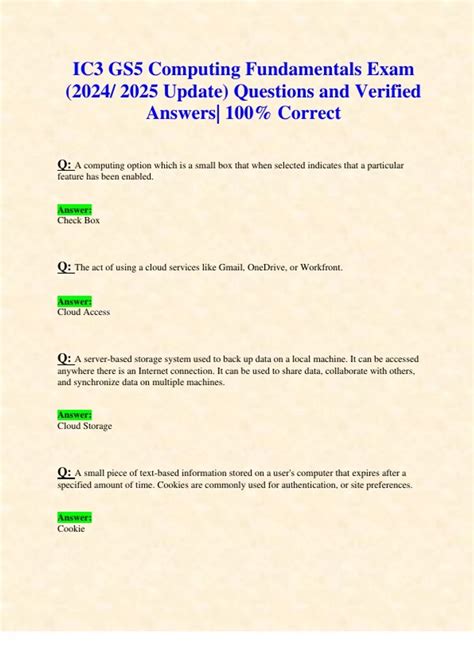 Ic3 Gs5 Computing Fundamentals Exam 2024 2025 Update Questions And Verified Answers 100