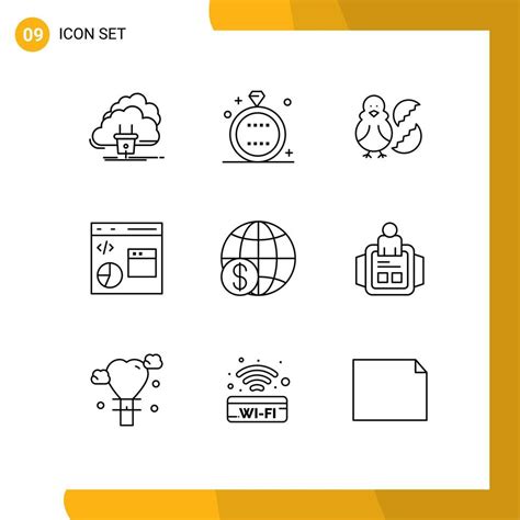 9 Universal Outline Signs Symbols Of Develop Coding Ring Happy Easter Editable Vector Design