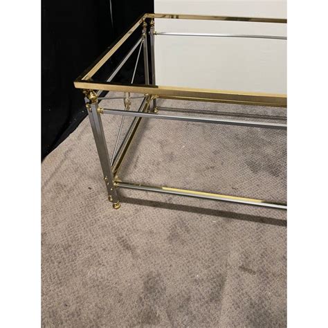 Late 20th Century Chrome And Brass Rectangular Coffee Table With