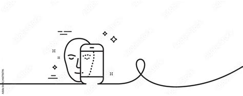Face Biometrics Line Icon Continuous One Line With Curl Facial Recognition By Phone Sign Head