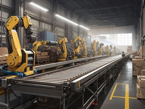 Premium Ai Image Efficiency In Motion Industrial Robots Working On A Conveyor Belt Scene 7